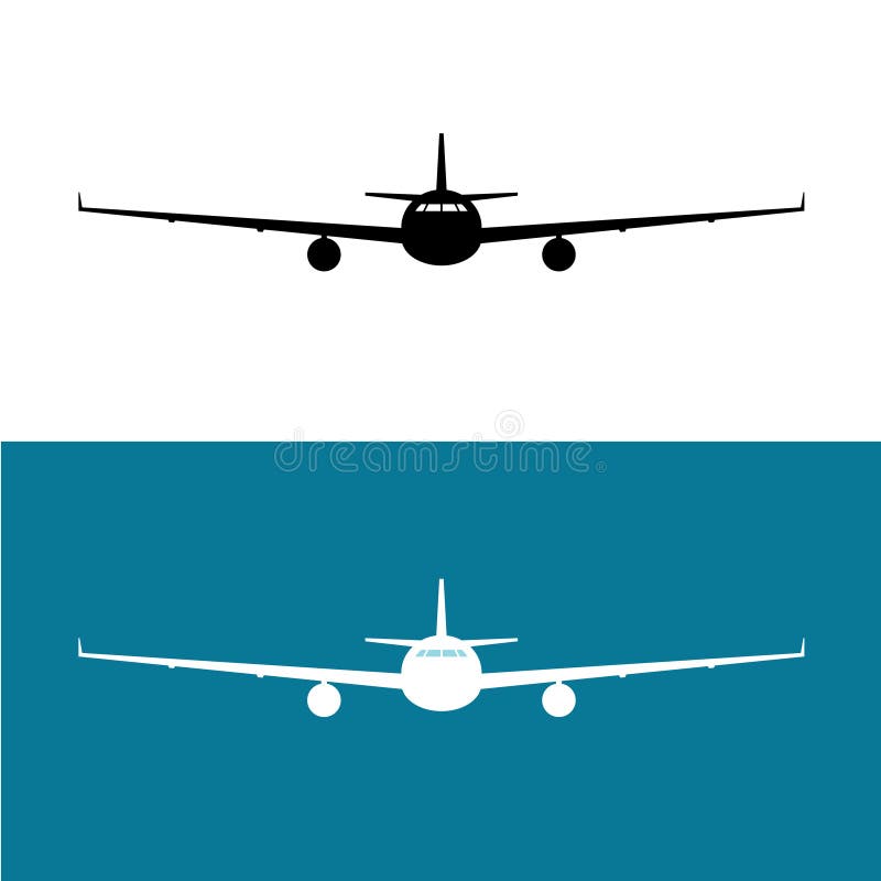 Passenger Plane Front View Black Silhouette Stock Vector - Illustration ...