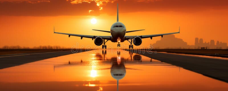 Passenger Plane. Plane is Going Up. Nice Weather Sunset in the ...