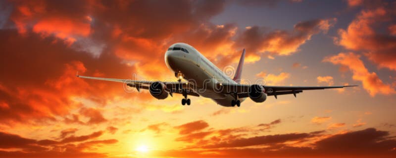 Passenger Plane. Plane is Going Up. Nice Weather Sunset in the ...