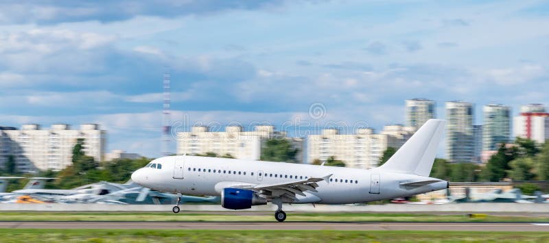 Passenger plane landing stock image. Image of landing - 176675597