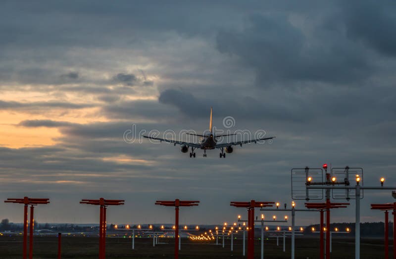 Passenger Plane in Landing Approach Stock Image - Image of cargo ...