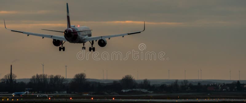 Panorama Passenger Plane in Landing Approach Stock Photo - Image of ...