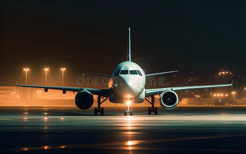 Passenger Plane Landing during the Night Stock Illustration ...