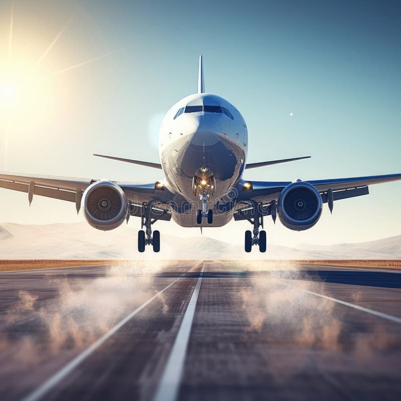 A Passenger Plane Lands on the Runway Stock Illustration - Illustration ...