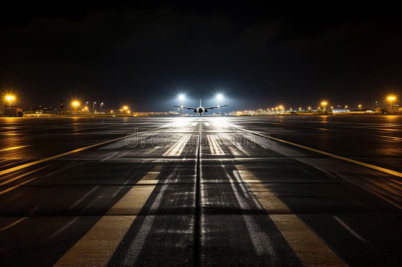 Passenger Plane on the Runway at Night. Generated by Artificial ...