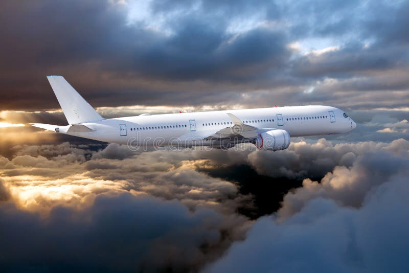 Side View of a Passenger Plane Flying Above the Storm Clouds Stock ...