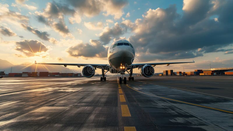 Passenger Plane Standing on the Runway in the Evening Stock Photo ...