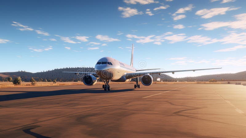Passenger Plane Stands on the Runway 3D Visualization AI Stock ...