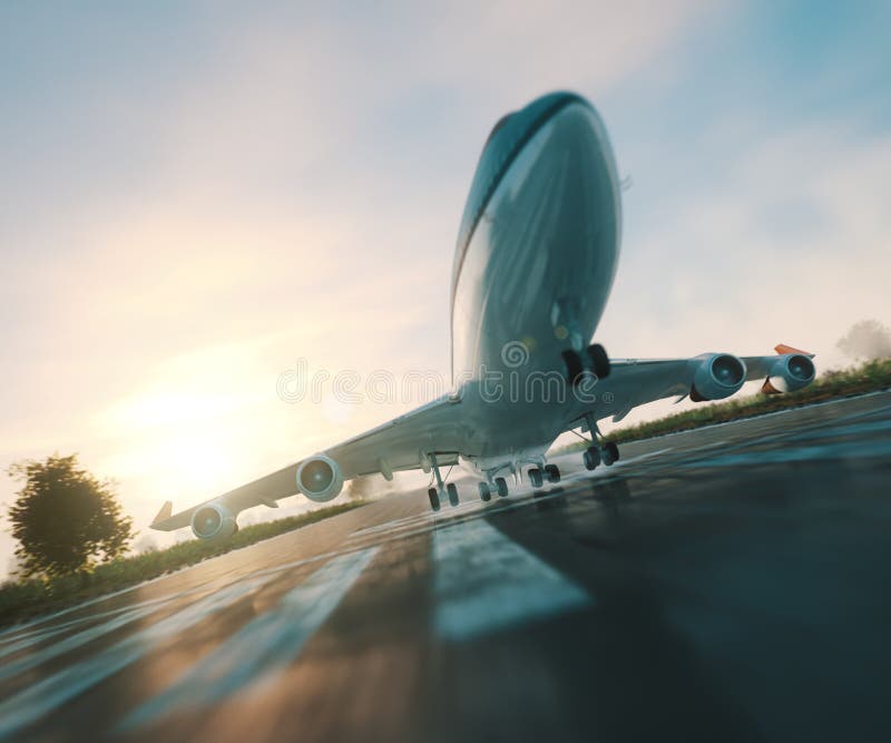 Passenger Plane Take Off from Runways Travel Business Background Stock ...