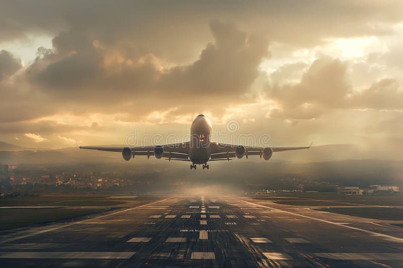 Passenger Plane Taking Off from Airport Runway Lands at Airport Stock ...