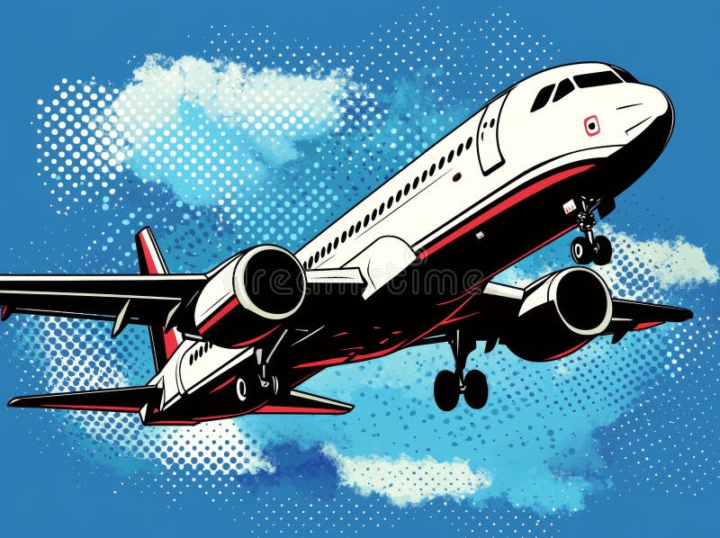 Passenger Plane Taking Off in a Pop Art Retro Raster Illustration ...