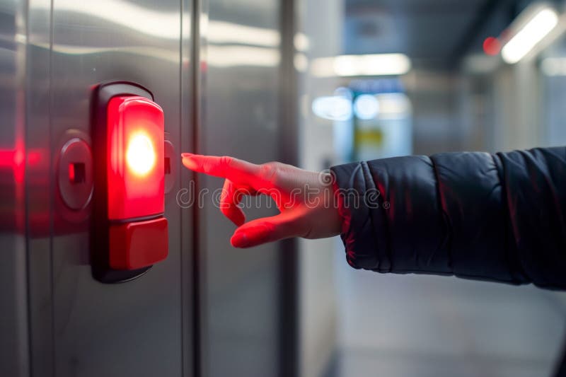 Passenger Pressing a Bright Red Emergency Stop Button Stock Image ...