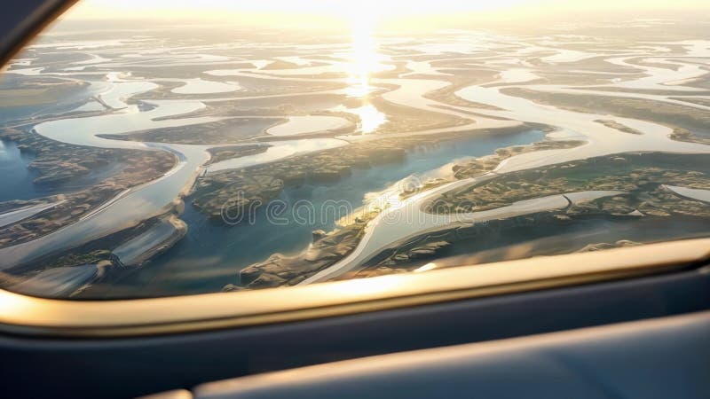 Passenger on Private Jet Looking at River Delta at Sunset Stock Video ...