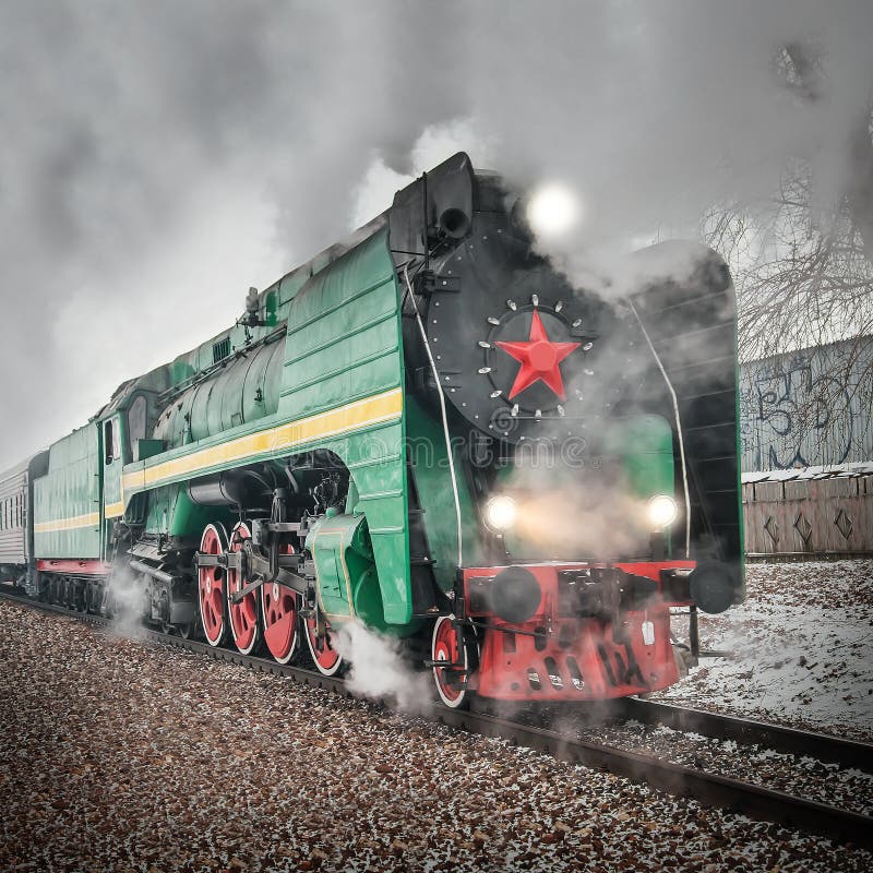 Passenger Retro Steam Train Goes Fast. Stock Image - Image of ...