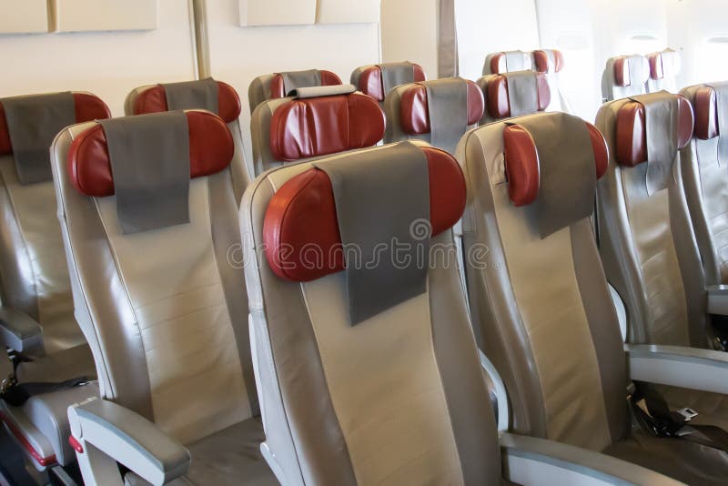 Passenger Seats Inside the Plane, Empty Airplane Cabin Stock Image ...