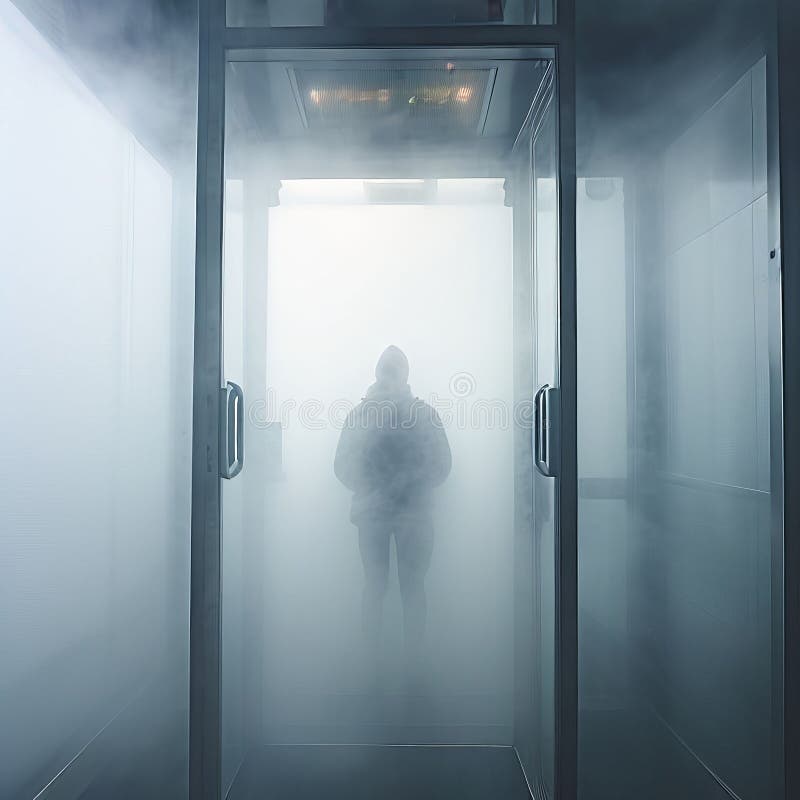 Passenger in a See through Elevator through a Dense F Stock Photo ...