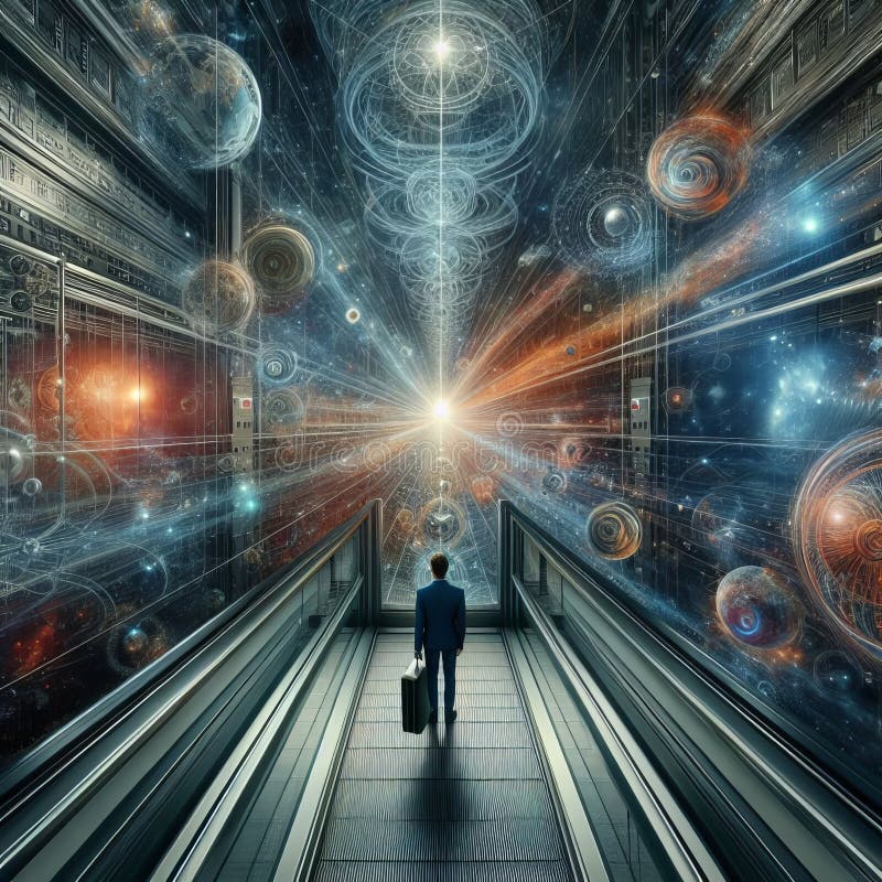 Passenger in a See through Lift through a Time Space Stock Image ...