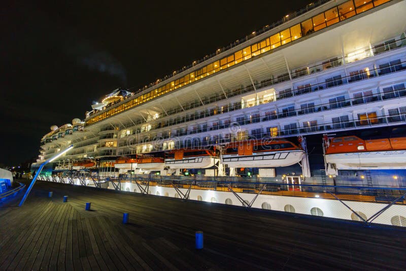 Passenger ship Night view editorial stock image. Image of travel ...