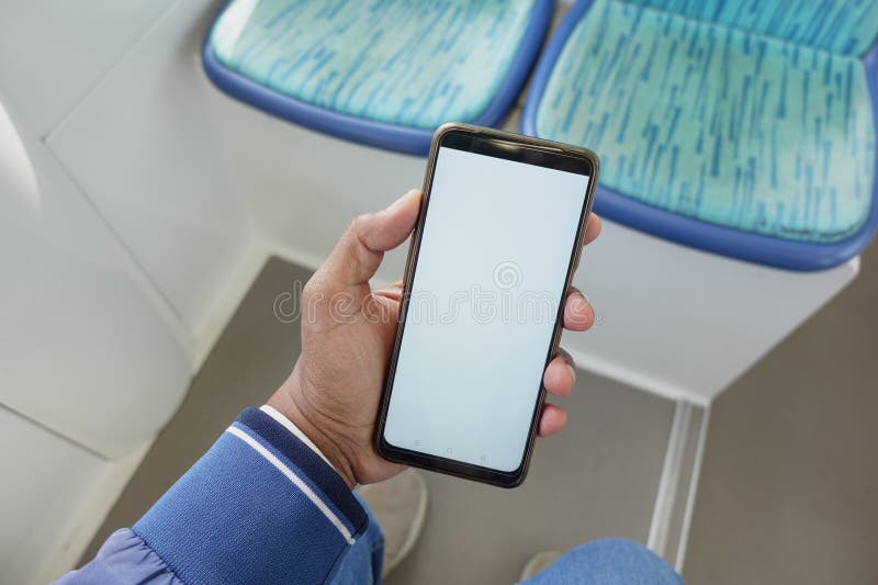 Passenger Sitting in a Bus Using His Phone. Stock Photo - Image of ...