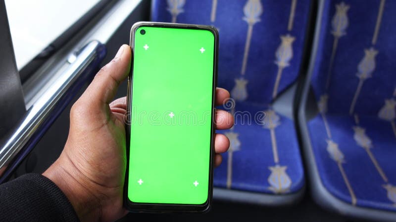 Passenger Sitting in a Bus Using His Phone with Green Screen Stock ...