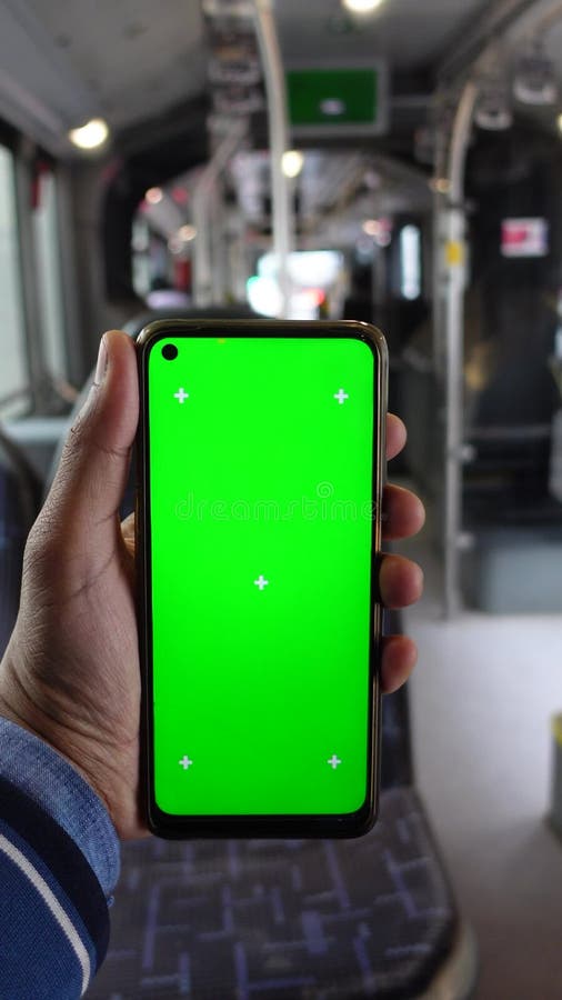 Passenger Sitting in a Bus Using His Phone with Green Screen Stock ...