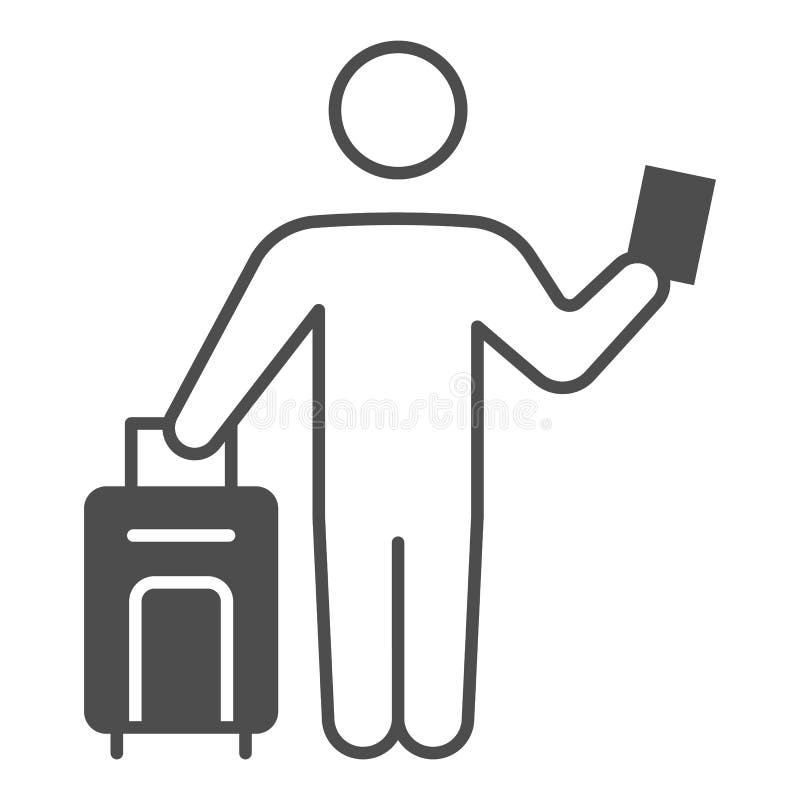 Passenger with Suitcase and Passport Solid Icon, Security Check Concept ...