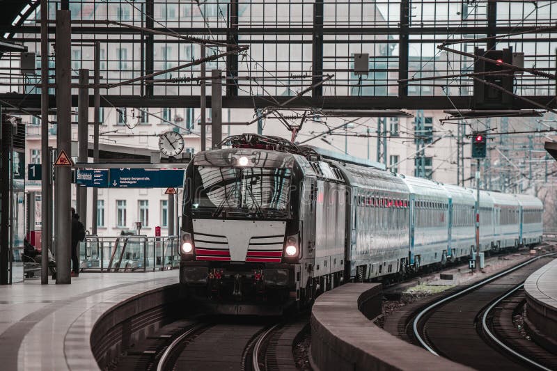 Passenger Train is Approaching the Station of Berlin Friedrichstrasse ...
