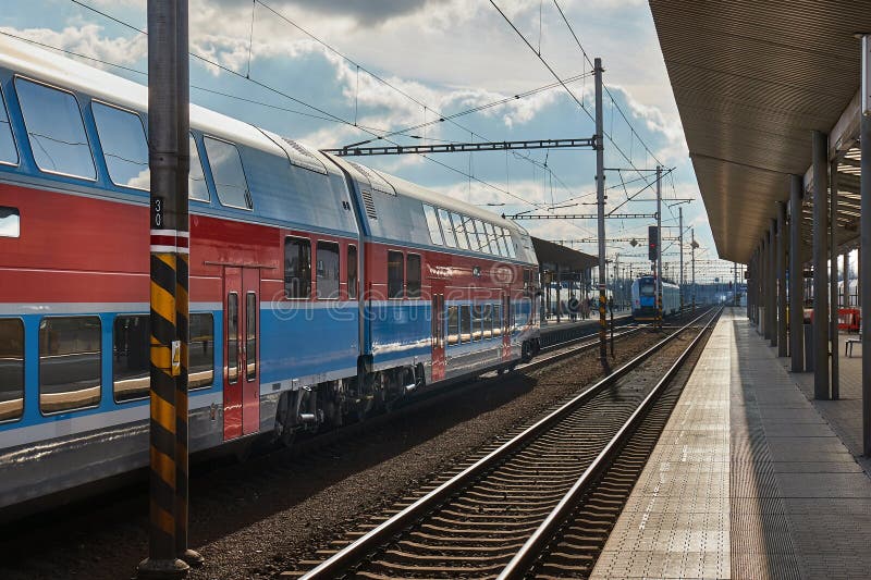 Double-decker Passenger Train at a Station Platform Stock Image - Image ...
