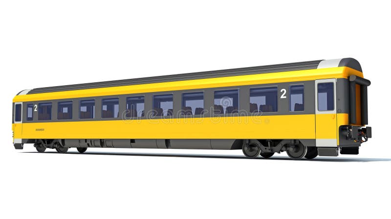 Passenger Train Car 3D Rendering on White Background Stock Illustration ...