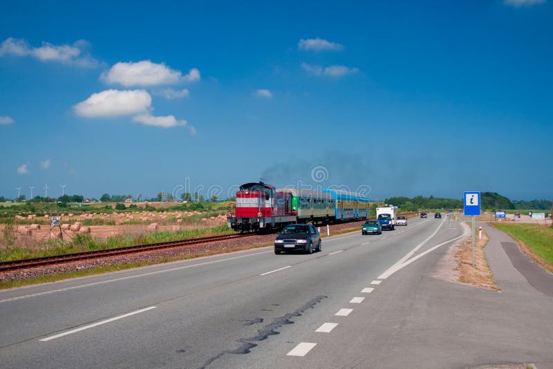 Passenger train and cars stock photo. Image of railway - 15238208
