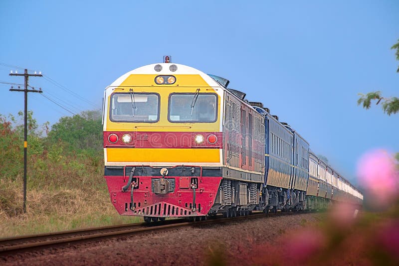 Passenger Train by Diesel Locomotive on the Railway. Stock Photo ...