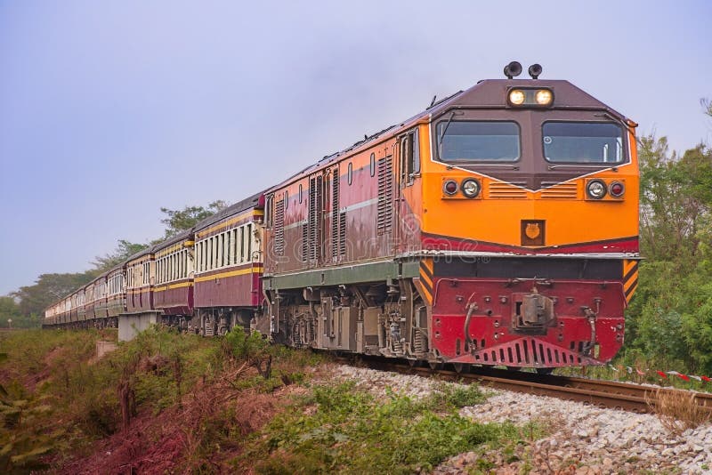 Passenger Train by Diesel Locomotive on the Railway. Stock Photo ...