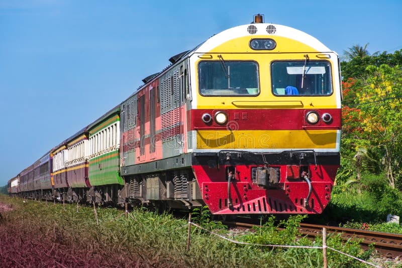 Passenger Train by Diesel Locomotive on the Railway. Stock Image ...