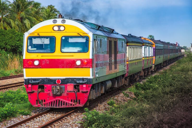 Passenger Train by Diesel Locomotive on the Railway. Stock Image ...
