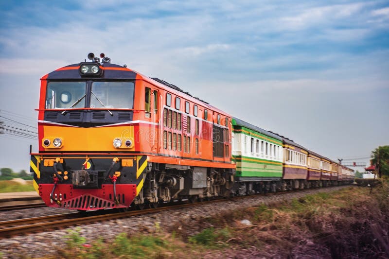 Passenger Train by Diesel Locomotive on the Railway. Stock Image ...