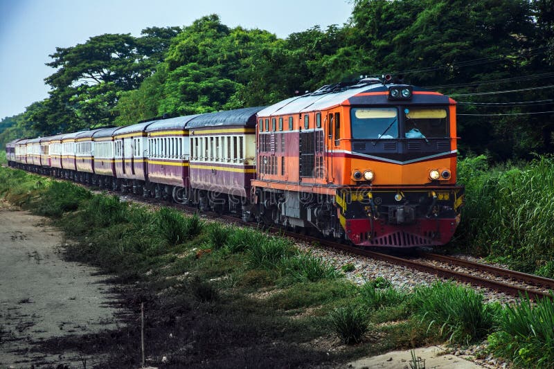Passenger Train by Diesel Locomotive at the Railway Station. Stock ...
