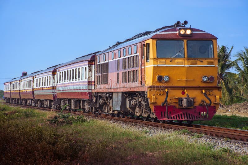Passenger Train by Diesel Locomotive on the Railway. Stock Photo ...