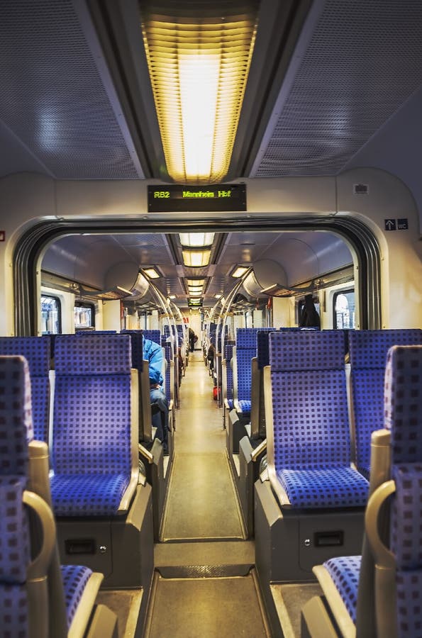 Passenger Train Inside with Blue Seats in Germany Stock Image - Image ...