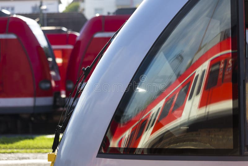 Passenger Train Mirror Reflection Stock Photo - Image of railroad ...