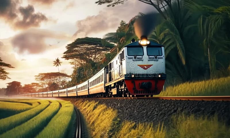 A Passenger Train Passing through Rice Fields Stock Video - Video of ...