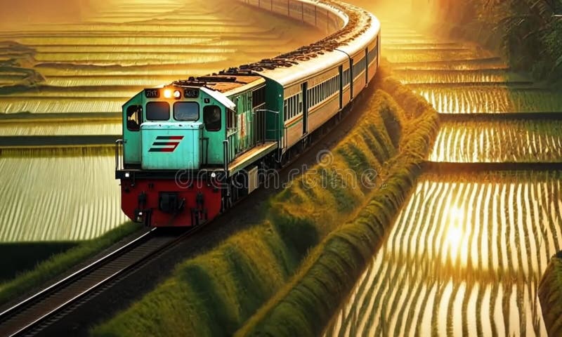 A Train Was Passing through a Rice Field Area Stock Video - Video of ...