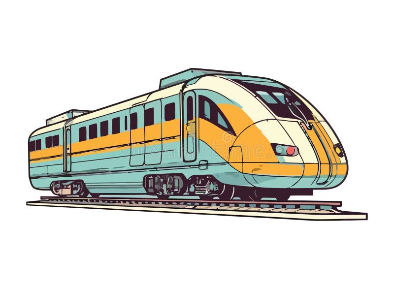 Passenger Train on Railroad Track in Motion Stock Vector - Illustration ...