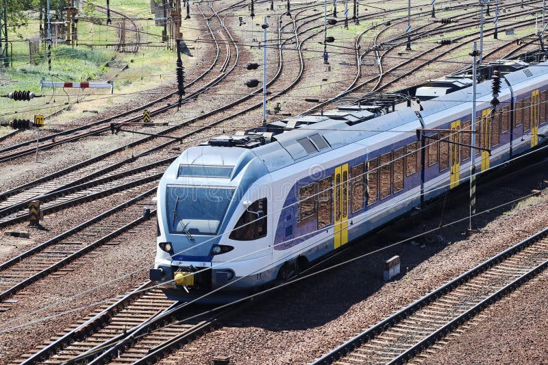Passenger Train on the Railway Track Stock Image - Image of ...