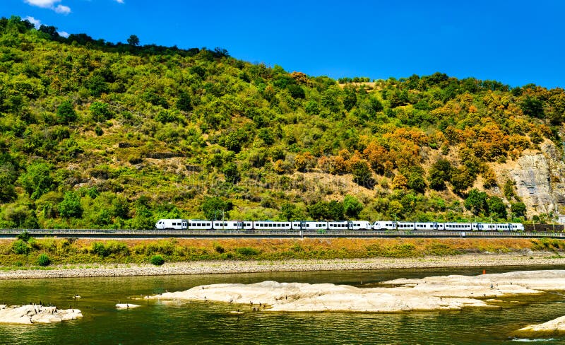 Passenger Train at the Rhine Gorge in Germany Stock Photo - Image of ...
