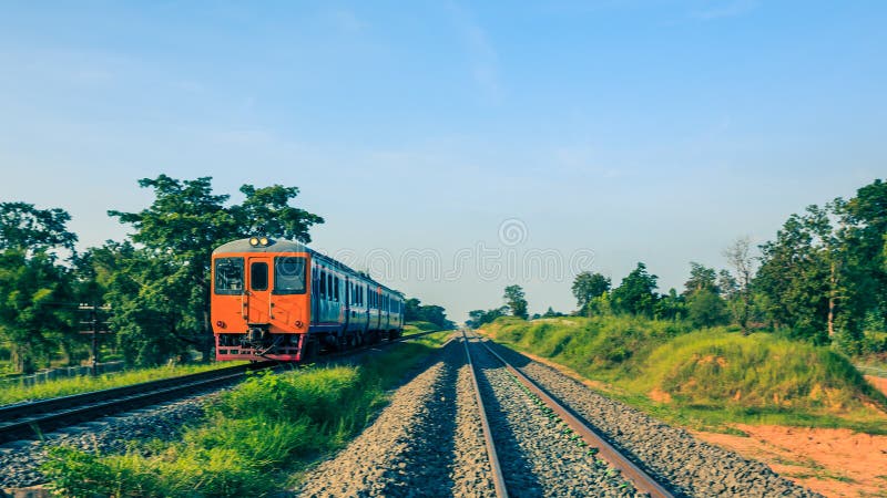 Passenger Train Running on Railway Stock Image - Image of carriage ...