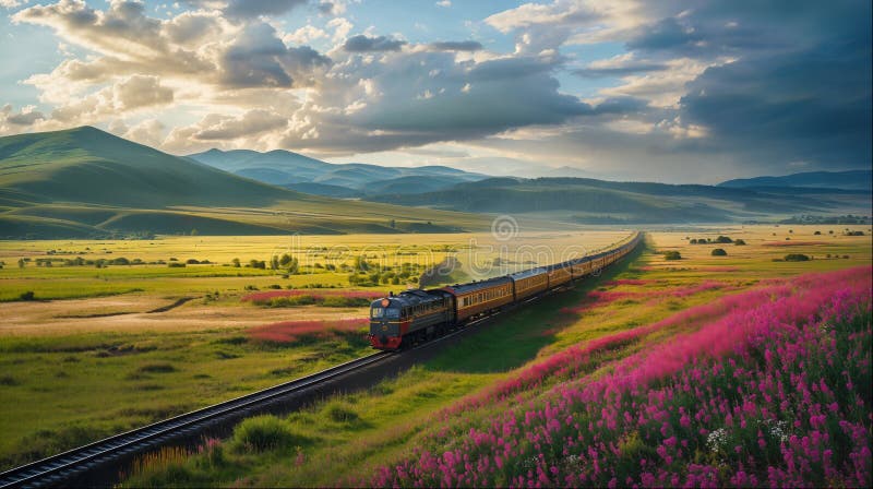 A Passenger Train Rushes through Summer Fields Stock Photo - Image of ...