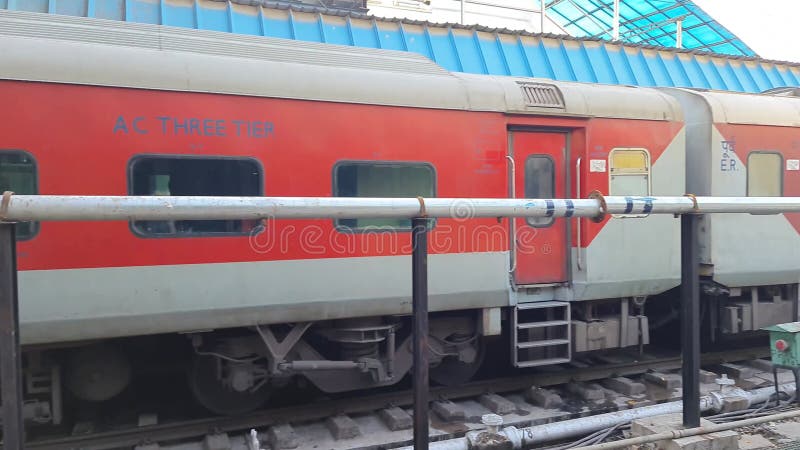 Passenger Train Standing at Railway Station Platform from Flat Angle ...
