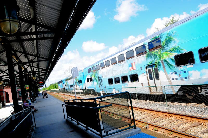 Passenger Train in Station in Florida Stock Image - Image of blue ...