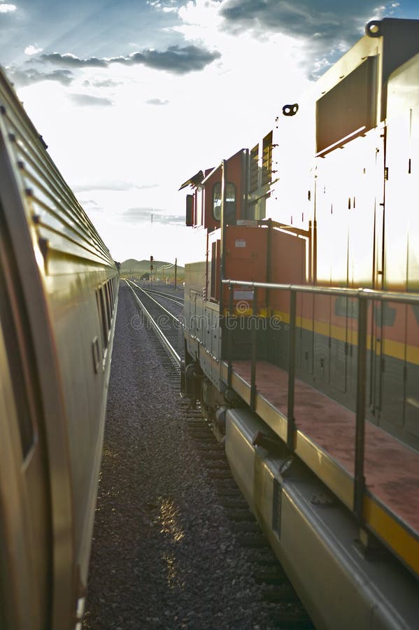 Passenger Train Traveling into the Arizona Sunset Editorial Stock Photo ...
