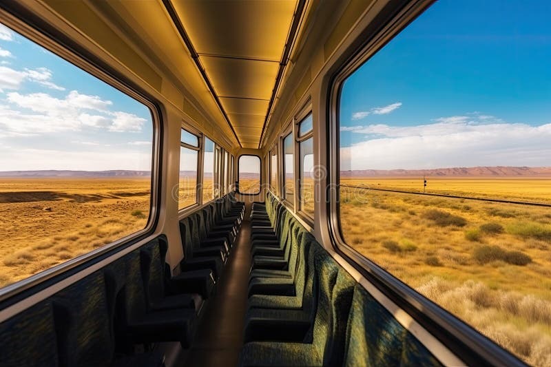 Passenger Train, with View of the Endless Horizon and Peaceful Scenery ...